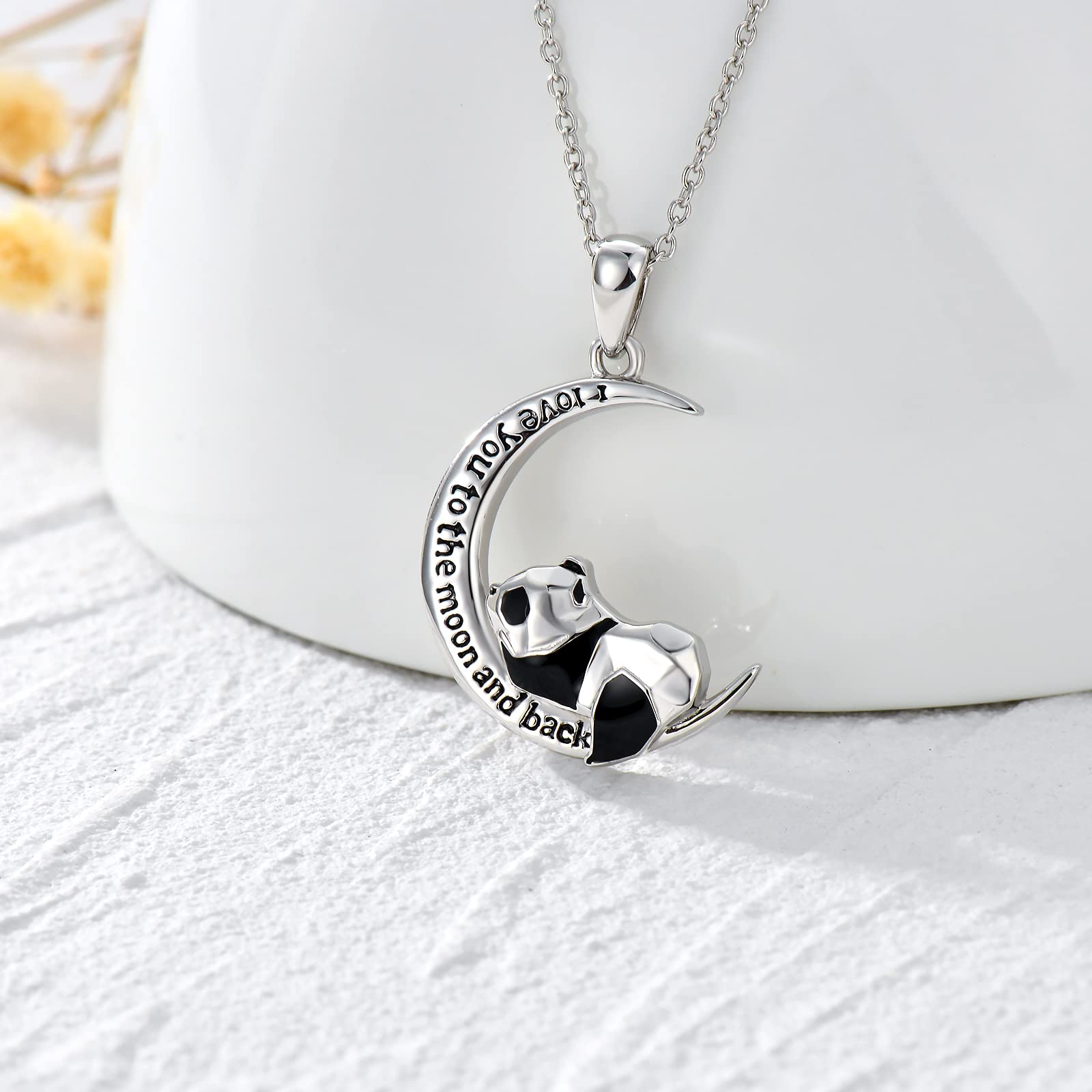 POPKIMI Sterling Silver Origami Panda Necklace I Love You to The Moon and Back Necklace for Women Wife Mom Birthday (Origami Panda)