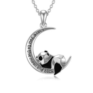 popkimi sterling silver origami panda necklace i love you to the moon and back necklace for women wife mom birthday (origami panda)