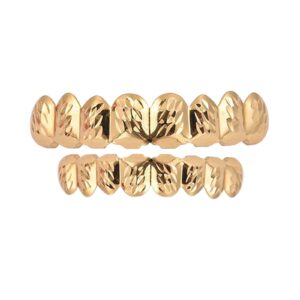 lkv 14k plated gold hip hop rugged 8 teeth top and bottom grillz for your teeth set for men and women