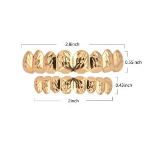 LKV 14K Plated Gold Hip Hop Rugged 8 Teeth TOP and Bottom Grillz for Your Teeth Set for Men and Women