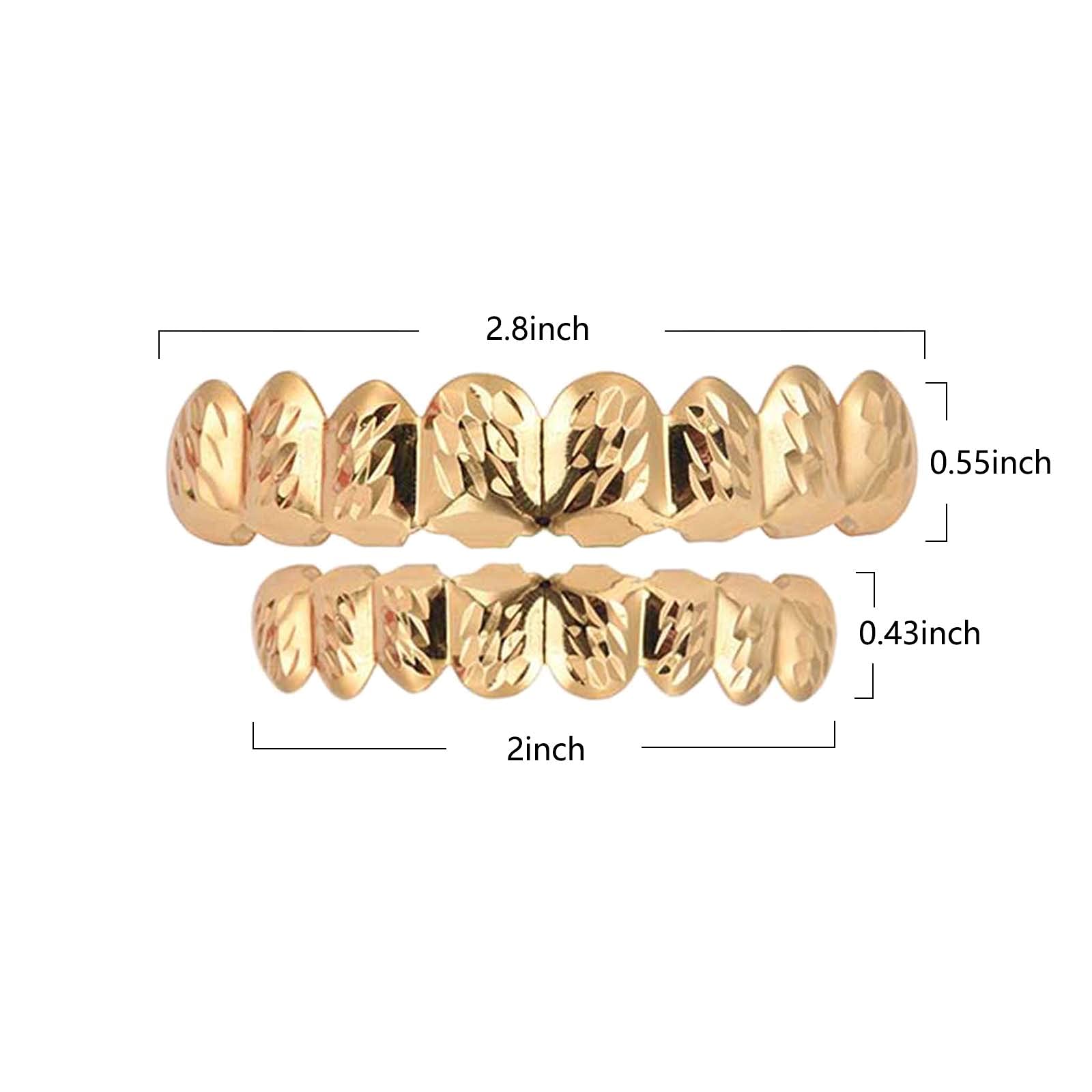 LKV 14K Plated Gold Hip Hop Rugged 8 Teeth TOP and Bottom Grillz for Your Teeth Set for Men and Women