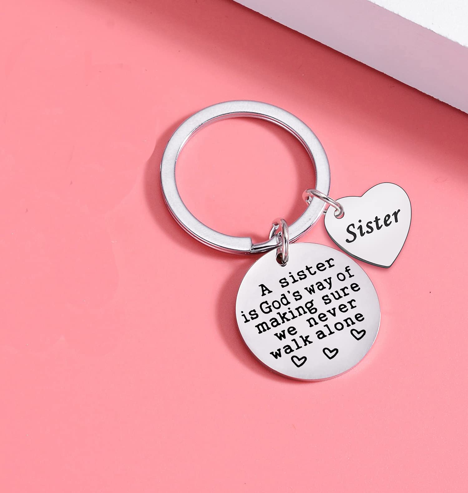 Nzztont Sister Keychain Sister Gift A Sister Is God's Way Of Making Sure We Never Walk Alone Keyring Sister Gifts Friend Keyring