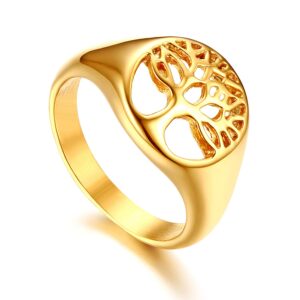 rofusn women men's hollow tree of life ring, stainless steel religious vintage life tree round signet band rings for wedding band anniversary