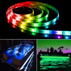 seaponer pontoon boat light, marine led light strip for duck jon bass boat sailboat kayak led flex lighting for boat deck light accent light courtesy interior lights fishing night, rgb,12v,5m(16.4ft)