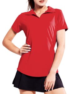 mier women's golf polo shirts collared v neck short sleeve tennis shirt, dry fit, moisture wicking, red, xl