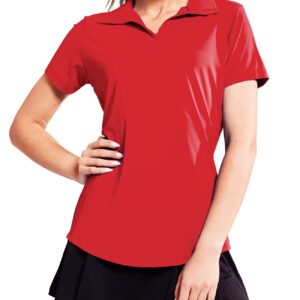 MIER Women's Golf Polo Shirts Collared V Neck Short Sleeve Tennis Shirt, Dry Fit, Moisture Wicking, Red, XL