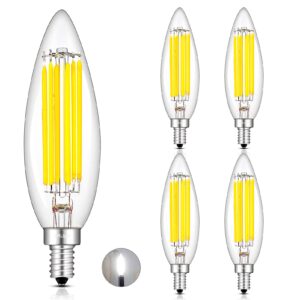 crlight 10w high brightness dimmable led candelabra bulb 5200k daylight white, 90w equivalent 900lm e12 led bulbs, upgraded lengthened b11 clear glass chandelier light bulbs, 4 pack