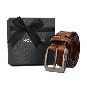 HOLMANSE Italian Full Grain Leather Casual Jean Belt Men Genuine Real Leather Western Golf Cowboy Belt Gift Box Packaging