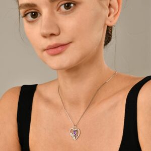 YL Women's Butterfly Necklace 925 Sterling Silver Flower Rose Pendant Created Amethyst Halo Jewelry