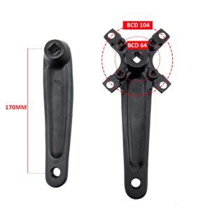 BUCKLOS MTB Crankset Square Taper with 22/24/26/32/38/42/44T Chainring Set, 170mm 104/64 BCD Hybrid Mountain Bike Crankset 8/9/10 Speed Compatible with Shimano Sram FSA.