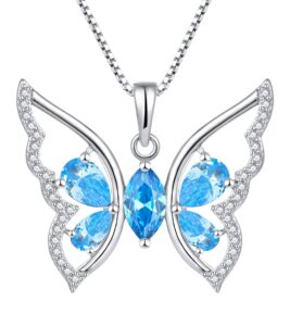 yl butterfly necklace for women 925 sterling silver created aquamarine butterfly pendant jewelry gifts