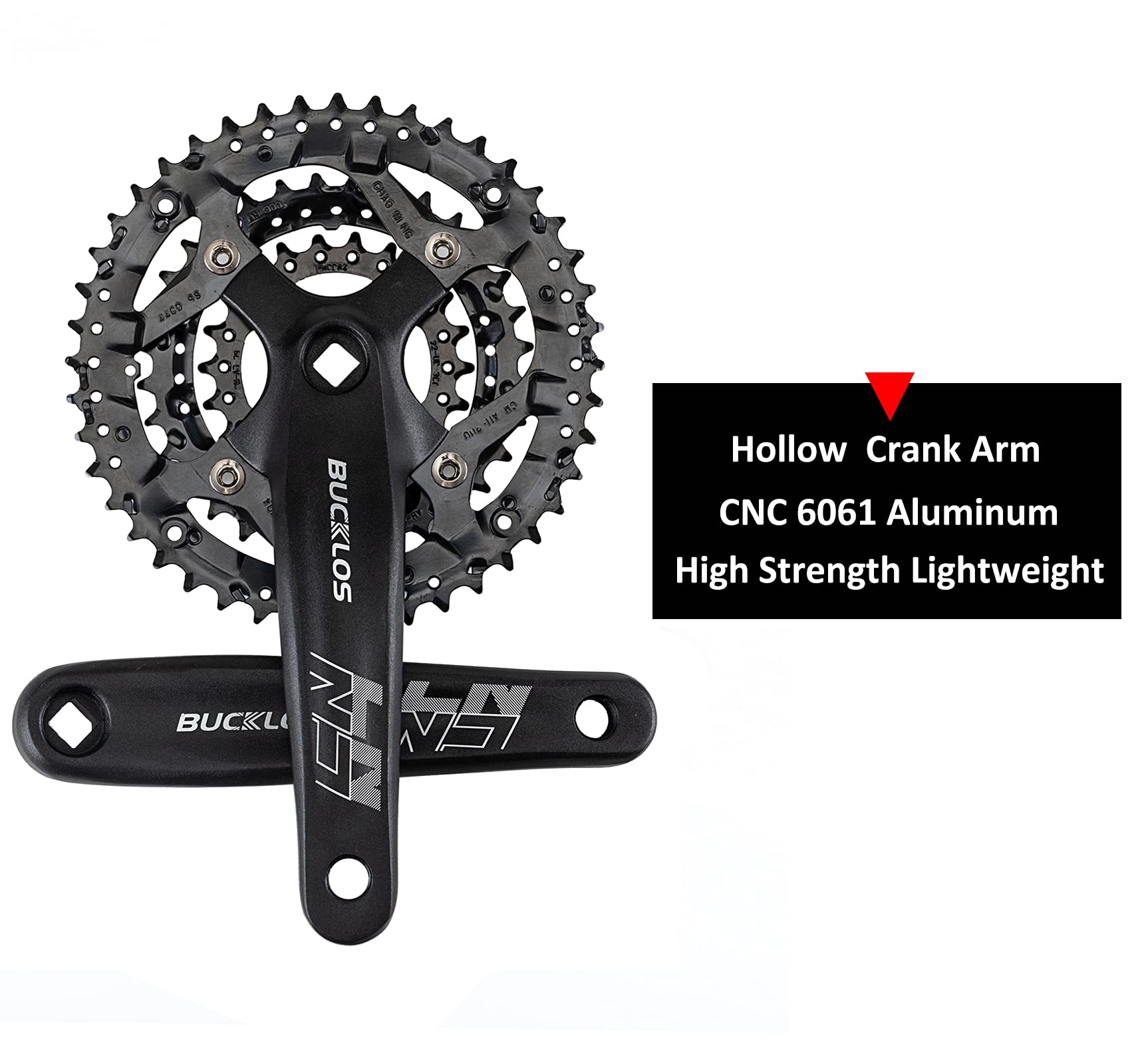 BUCKLOS MTB Crankset Square Taper with 22/24/26/32/38/42/44T Chainring Set, 170mm 104/64 BCD Hybrid Mountain Bike Crankset 8/9/10 Speed Compatible with Shimano Sram FSA.