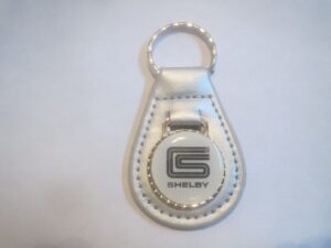 shelby cobra early cs logo leather keychain - silver