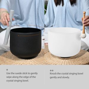 Couple of 2 PCS Yin and Yang Crystal Singing Bowl Set 8 Inch Black and 10 Inch White Mutual Attraction Bowls