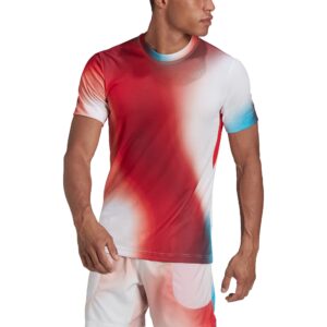 adidas men's tennis melbourne freelift printed tee, white/legacy burgundy/vivid red, small