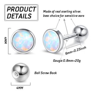 Milacolato 925 Sterling Silver Stud Earrings 18K White Gold Plated Hypoallergenic Gemstone Stud Earrings 4mm Created-Opal Stud Earrings for Women