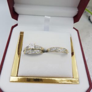 Dazzlingrock Collection 0.30 Carat (ctw) Round White Diamond Cluster Style Men & Women's Engagement Trio Set 1/3 CT, 10K Yellow Gold