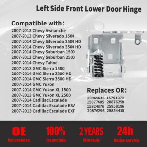 Front Lower Door Hinge - Left Driver Side - Replacement for 2007-2014 Chevy Avalanche Silverado 1500 2500 3500 Suburban Chevrolet Tahoe GMC Sierra Yukon XL Cadillac Escalade ESV EXT Replaces 20969645