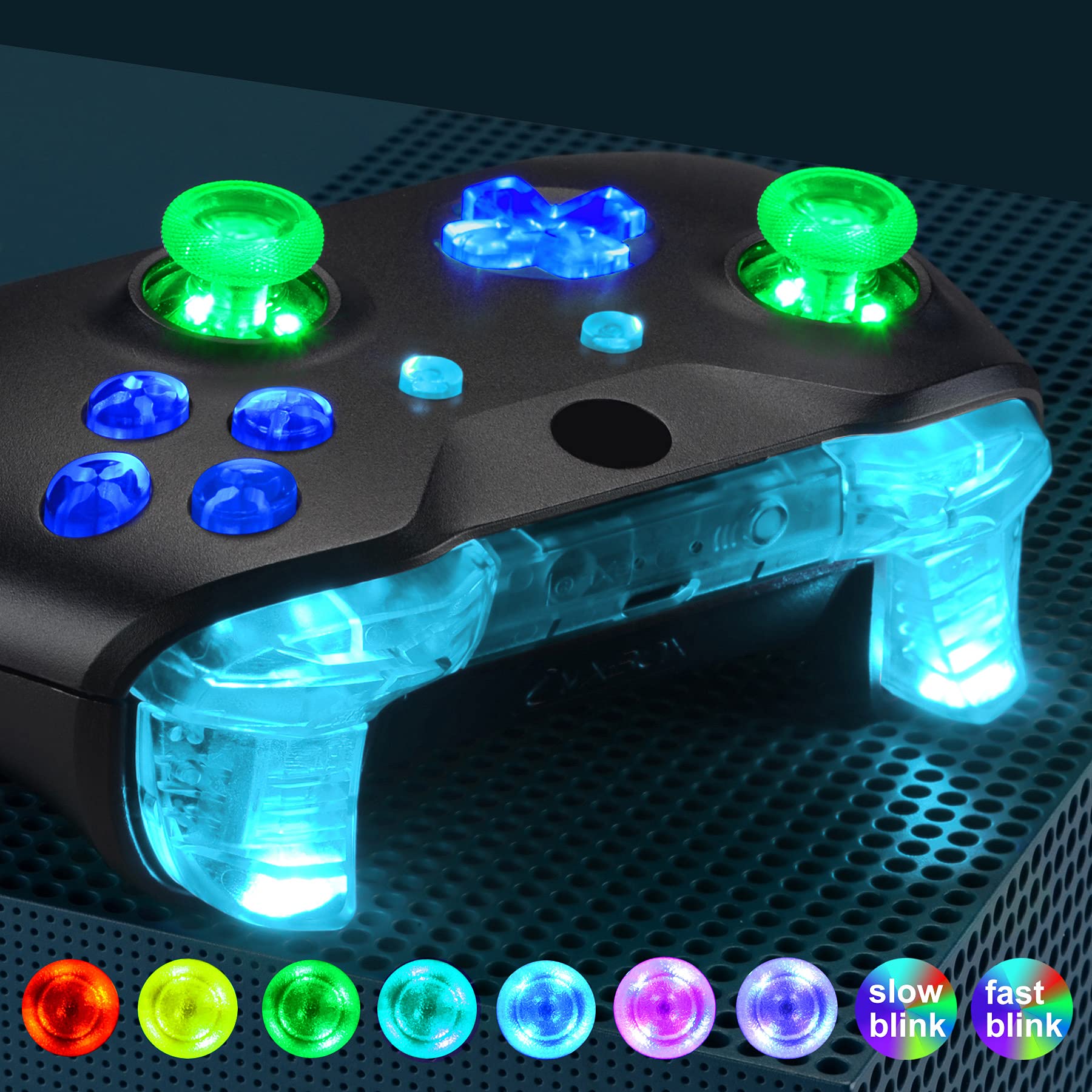 eXtremeRate Multi-Colors Luminated Bumpers Triggers Dpad Thumbsticks Start Back ABXY Action Buttons, DTFS (DTF 2.0) LED Kit for Xbox One S & X Controller (Model 1708) - Controller NOT Included