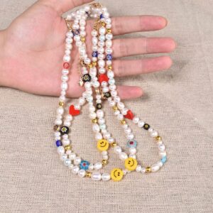 Beaded Necklace Y2K Pearl Necklace for Women Handmade Preppy Necklace Trendy Bead Necklace Y2k Necklaces Boho Cute Colorful Beads Friendship Pendant Jewelry Gifts for Her