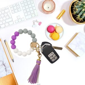 FIVWIN Silicone Keychain Bracelet for Women Beaded Keyring Wristlet House Car Keys Ring Holder with Gift Box (K-Morandi Purple)