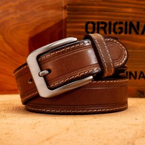 HOLMANSE Italian Full Grain Leather Casual Jean Belt Men Genuine Real Leather Western Golf Cowboy Belt Gift Box Packaging