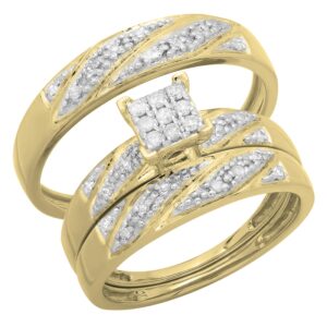 dazzlingrock collection 0.30 carat (ctw) round white diamond cluster style men & women's engagement trio set 1/3 ct, 10k yellow gold