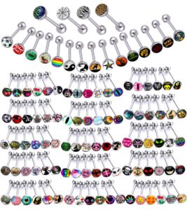 lot of surgical steel metal tongue rings barbells tongue piercing bar nasty wordings picture logo signs 14g - length 5/8" or 16mm