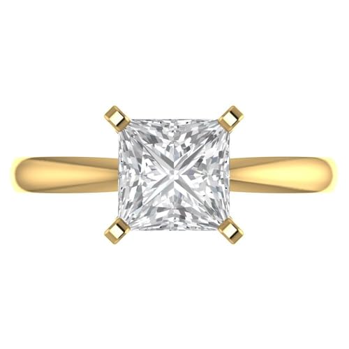 Clara Pucci 2ct Princess Cut Custom Engraving Moissanite Engagement Wedding Solitaire W/Accent Ring 18K Yellow Gold for Women Size 3.5