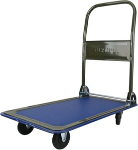 olympia tools foldable push cart dolly - 330 lb. capacity heavy duty platform truck with 360° swivel wheels (olive green/blue)