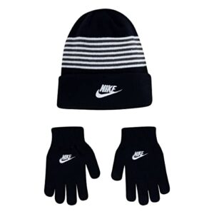 nike striped beanie gloves set (big kids) black one size