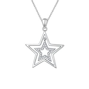 alphm s925 sterling silver double stars necklace pentagram pendant jewelry for women