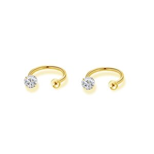 20g 4 prong cubic zirconia small huggie hoop earrings cartilage tragus helix tiny half open hoops screw back stainless steel nose rings septum lip rings crystal piercing jewelry for women (clear cz, 6mm in gold)