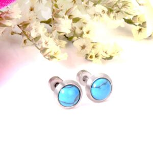 NewZenro Blue Turquoise 18g Cartilage Tiny Bead Ball Stud Earrings Dainty Flat Screw Back Stainless Steel Comfort Fit Tragus Helix Studs Minimalist Piercing Jewelry Gifts for Women Mom Wife Birthday