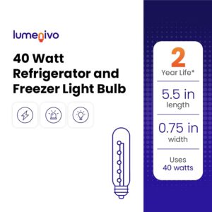 lumenivo 40 Watt 130 Volt T6.5 Refrigerator Light Bulb ー Replaces 40w 120v Freezer Light Bulb Subzero 500 Series Refrigerator Freezer ー Intermediate Base E17 ー Clear Incandescent Bulb ー 2 Pack