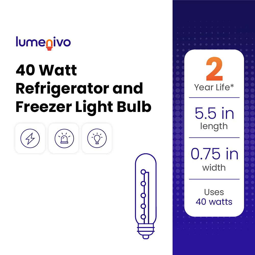 lumenivo 40 Watt 130 Volt T6.5 Refrigerator Light Bulb ー Replaces 40w 120v Freezer Light Bulb Subzero 500 Series Refrigerator Freezer ー Intermediate Base E17 ー Clear Incandescent Bulb ー 2 Pack