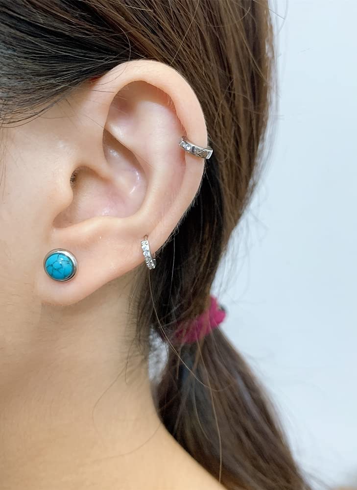 NewZenro Blue Turquoise 18g Cartilage Tiny Bead Ball Stud Earrings Dainty Flat Screw Back Stainless Steel Comfort Fit Tragus Helix Studs Minimalist Piercing Jewelry Gifts for Women Mom Wife Birthday