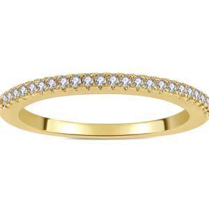 Cubic Zirconia Micropaved Classic Petite Wedding Band Dainty Skinny Stacking Ring (Gold, 5)