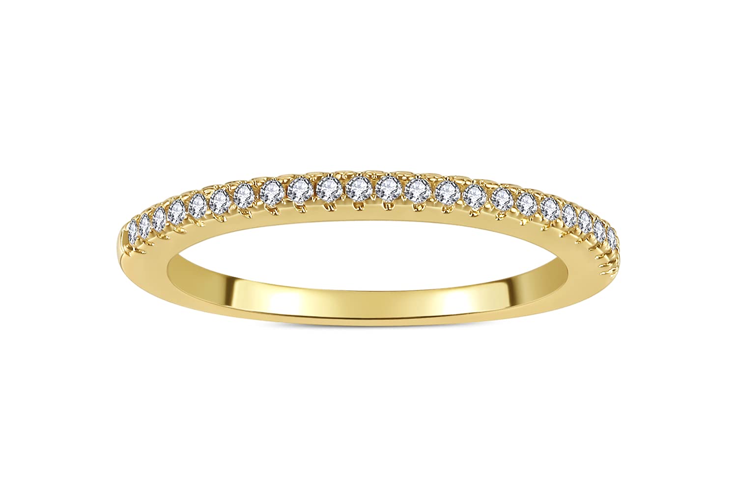 Cubic Zirconia Micropaved Classic Petite Wedding Band Dainty Skinny Stacking Ring (Gold, 5)