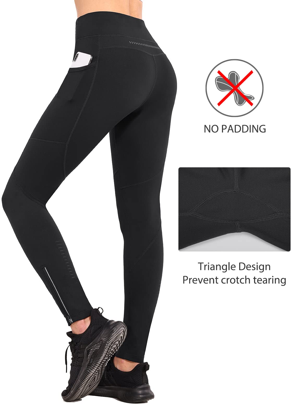 BALEAF Women's Fleece Lined Leggings Water Resistant Winter Clothes Running Tights Cold Weather Hiking Pants Zip Pockets Black L