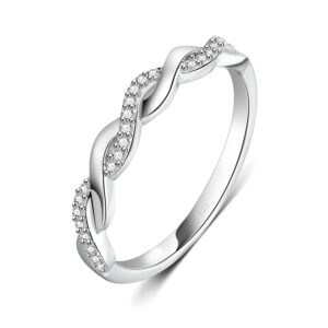 boruo 925 sterling silver ring, twisted infinity celtic knot cubic zirconia cz wedding band stackable ring size 7