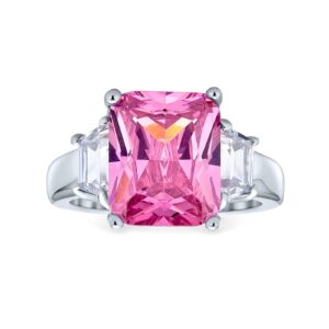 art deco style .925 sterling silver 8ctw pink aaa cz rectangle emerald cut cocktail statement engagement ring for women cubic zirconia baguette side stones