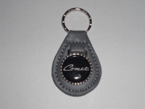 comet script leather keychain - dark grey