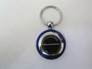 1961-1979 econoline vintage script emblem logo round plastic keychain - blue