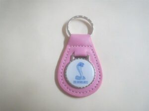 shelby american cs snake blue white logo leather keychain - pink