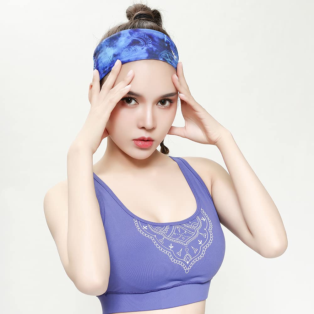 KeeLeePee Yoga Headbands for Women, Workout Non Slip Wide Headband Elastic Soft Head Sweat Bands for Fitness Sport Yoga Running Cycling Hiking Headscarf (Blue)