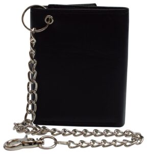 men's rfid blocking premium leather chain trifold wallet (black with chain)