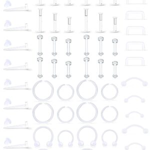 Lcolyoli Mix Set Clear Piercing Retainers Flexible Lip Rings Ear Cartilage Rook Daith Conch Tragus Earrings Plastic Helix Piercing Jewelry for Work Sports Women Men