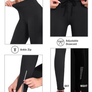 BALEAF Women's Fleece Lined Leggings Water Resistant Winter Clothes Running Tights Cold Weather Hiking Pants Zip Pockets Black L