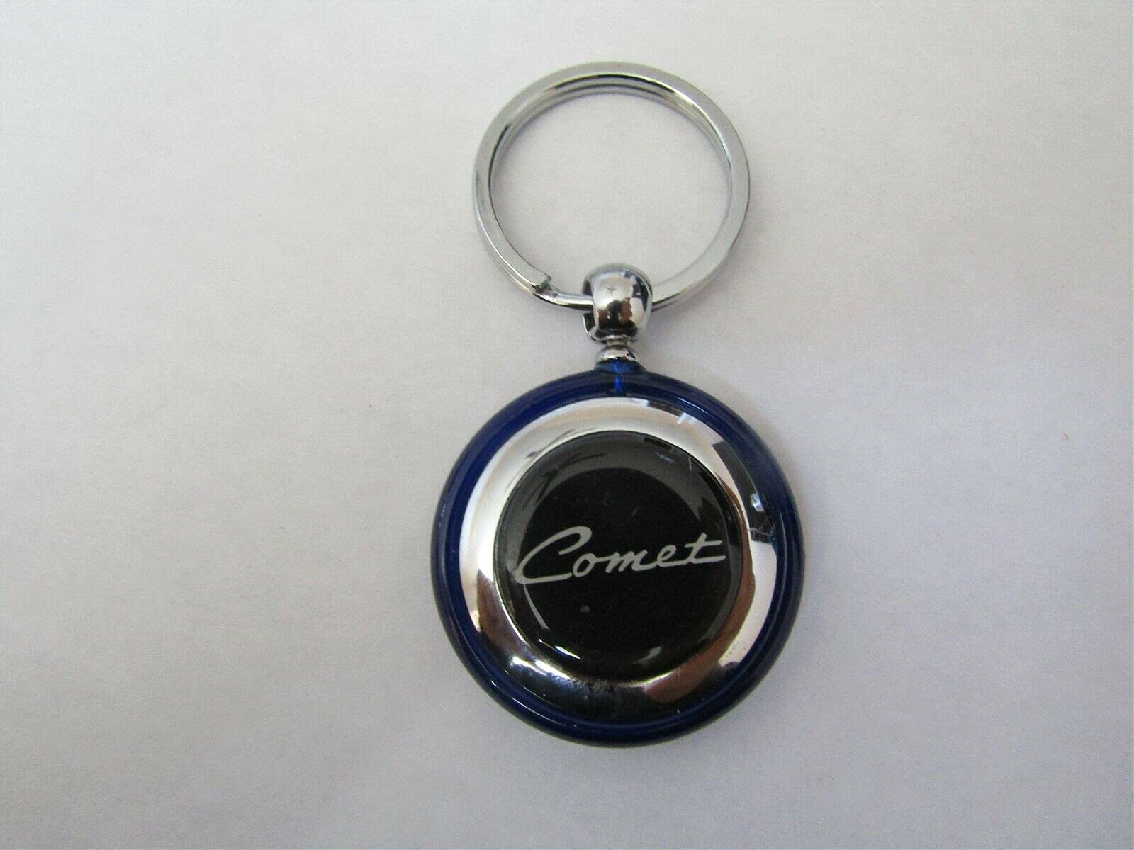 COMET SCRIPT ROUND PLASTIC KEYCHAIN - BLUE